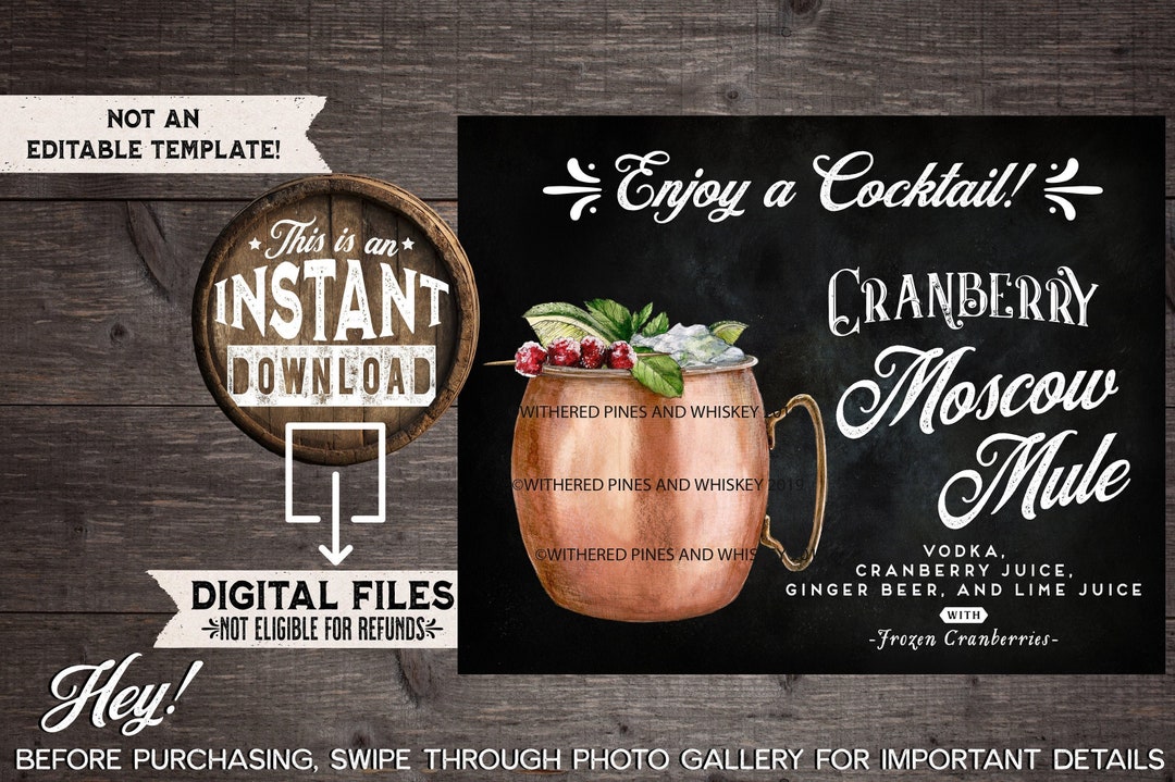 Cranberry Moscow Mule Signature Drink Printable Sign, Winter Wedding ...