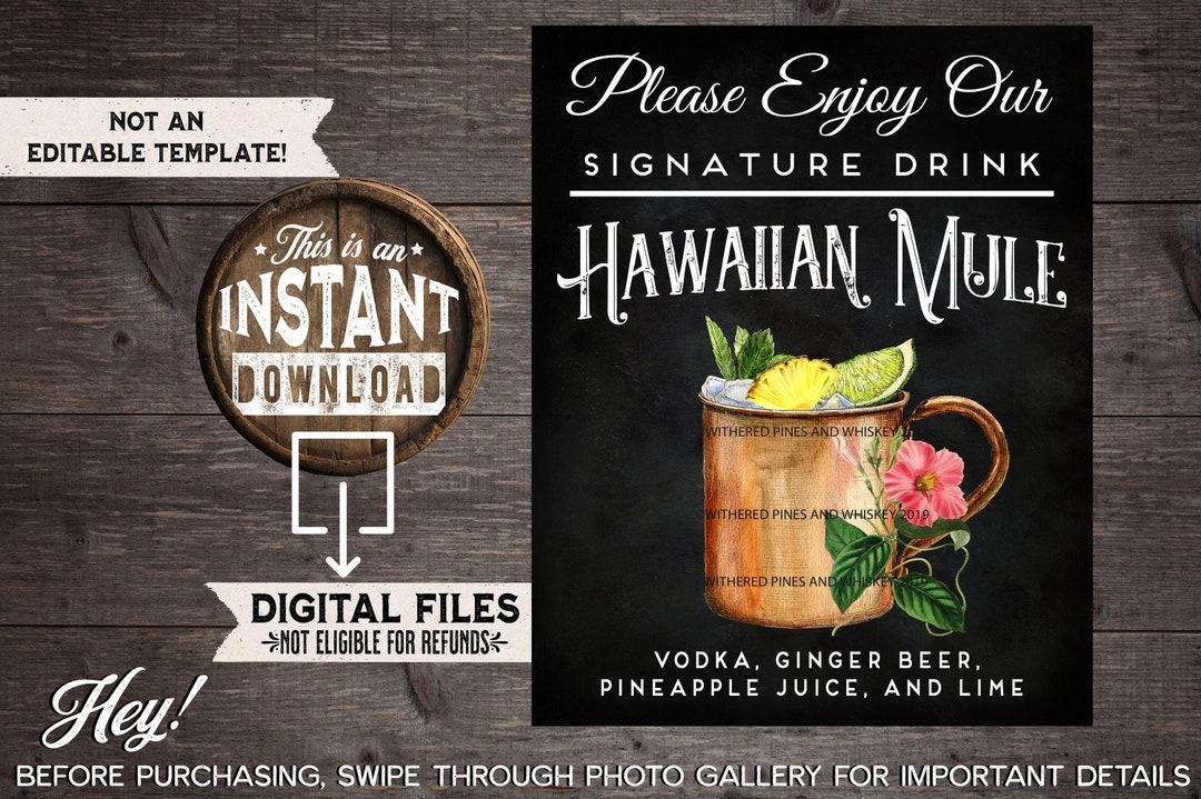 Hawaiian Mule Signature Drink Sign, Beach Wedding, Moscow Mule ...