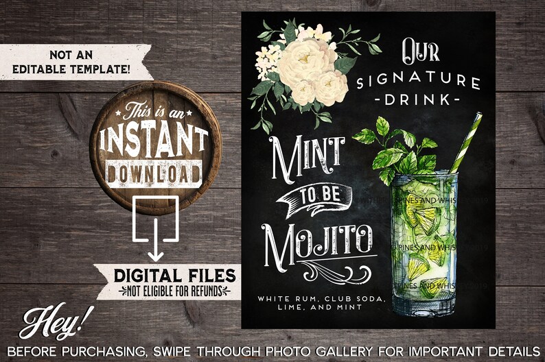 Mint Mojito Beach Wedding Signature Drink Sign, Mint to Be Mojito ...