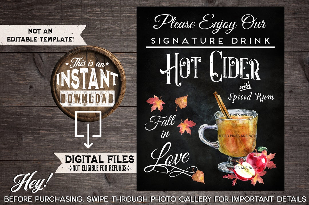 Fall Wedding Hot Apple Cider Signature Drink Sign, INSTANT DOWNLOAD ...