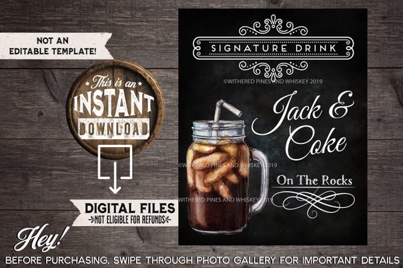 Jack & Coke Signature Drink Sign Wedding Cocktail Jack | Etsy