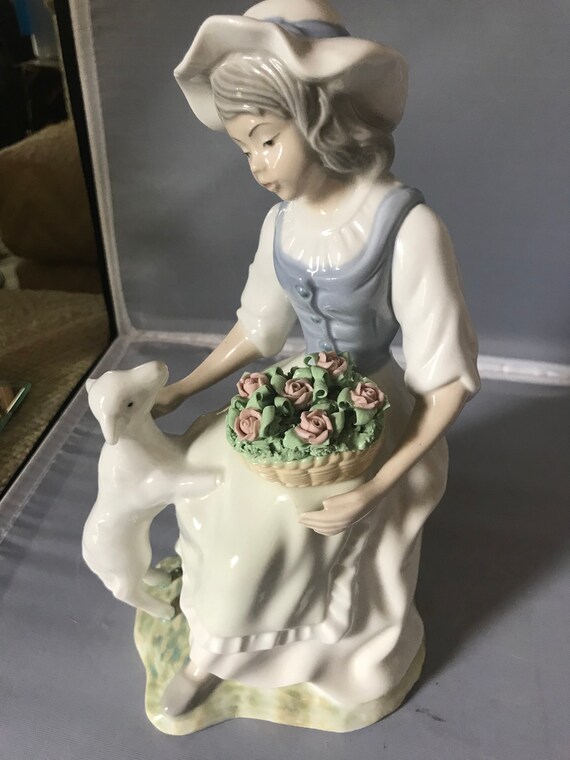 Vintage Spanish Tengra Porcelain Figurine Girl With Lamb | Etsy