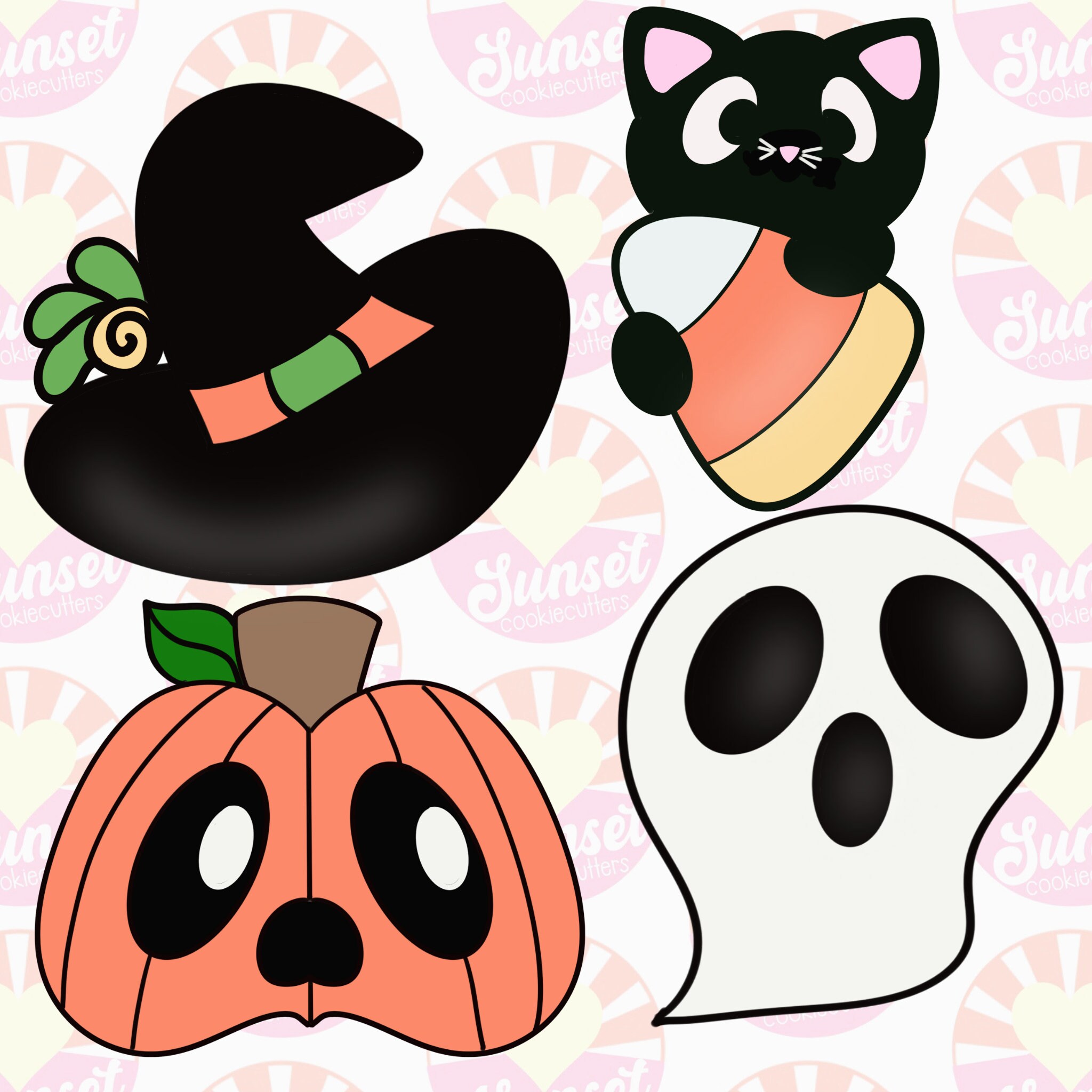 Retro Halloween Cookie Cutters: Witch, Ghost, Pumpkin, Cat - Set of 4 ...