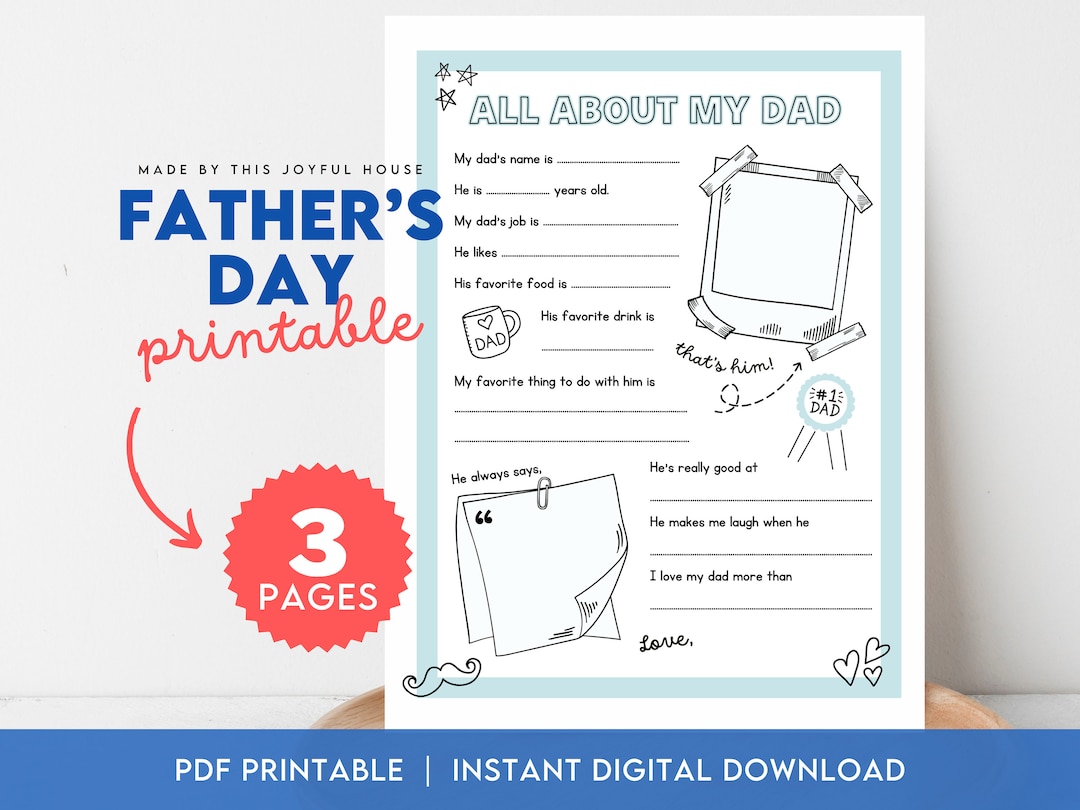 All About Dad Printable | Father's Day Keepsake | PDF | Instant Digital ...