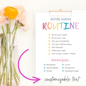 Before School Routine Canva Template | Editable Checklist | Digital ...