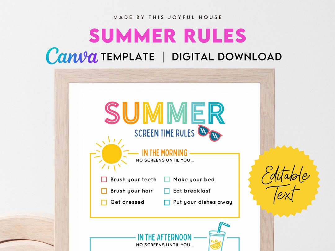 Summer Rules Printable | Screen Time Rules | PDF Digital Download - Etsy