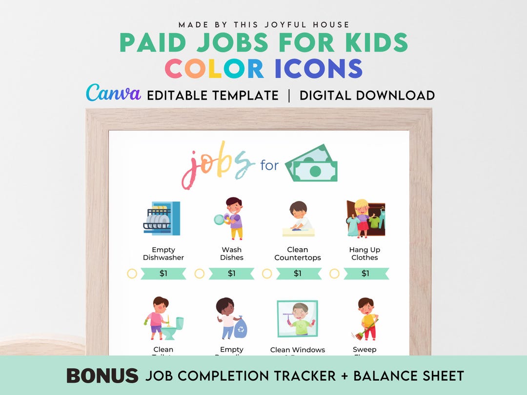 Paid Jobs for Kids COLOR Icons | Printable | Editable Canva Template ...