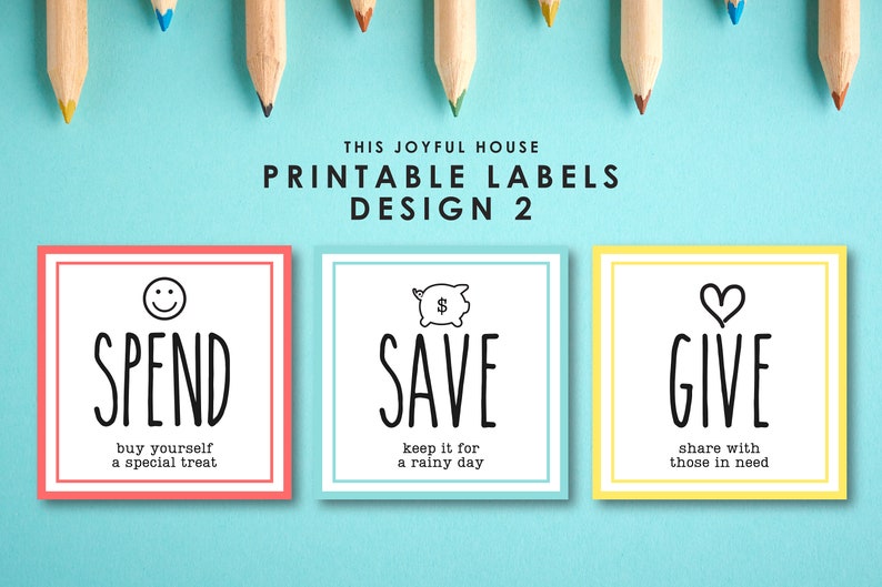 Spend Save Give Jar Labels Printable Kid Money Jar | Etsy