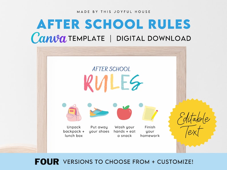 After School Rules Canva Template | Screen Time Rules | PDF Digital ...