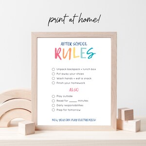 After School Rules Printable | Screen Time Rules | PDF Digital Download ...