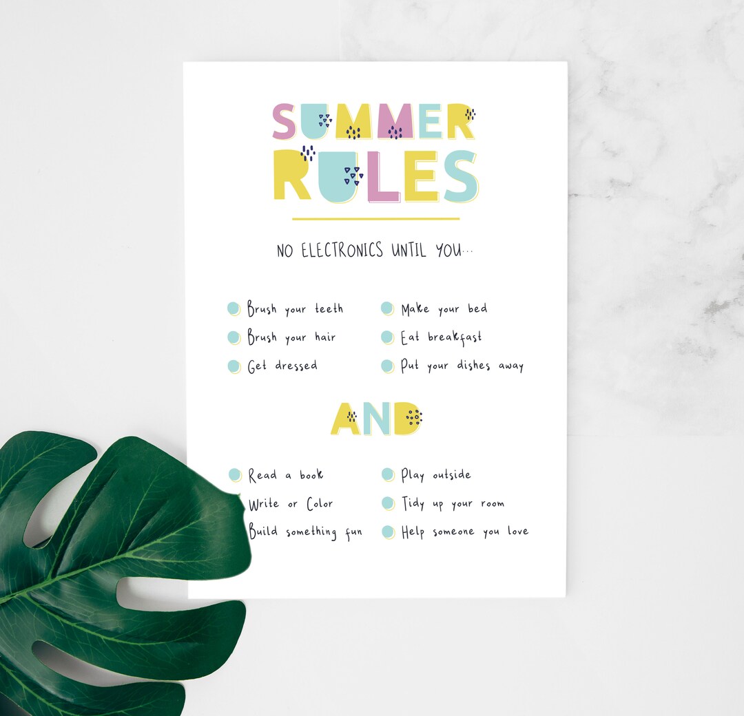 Summer Rules Printable Screen Time Rules PDF Digital - Etsy