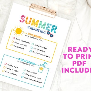 Summer Rules Printable | Screen Time Rules | PDF Digital Download - Etsy