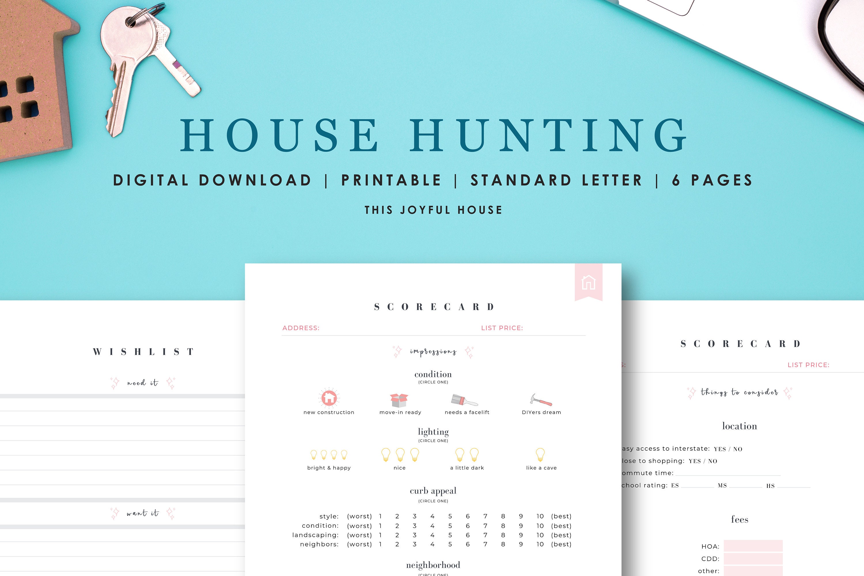 House Hunting Checklist Scorecard Printable Instant - Etsy