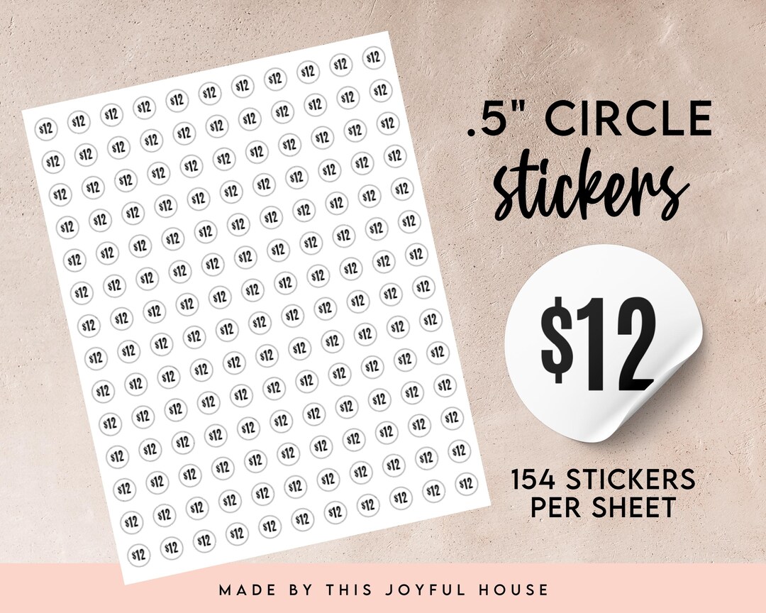 1/2" Circle Retail Stickers | Price & Size | Permanent Adhesive - Etsy