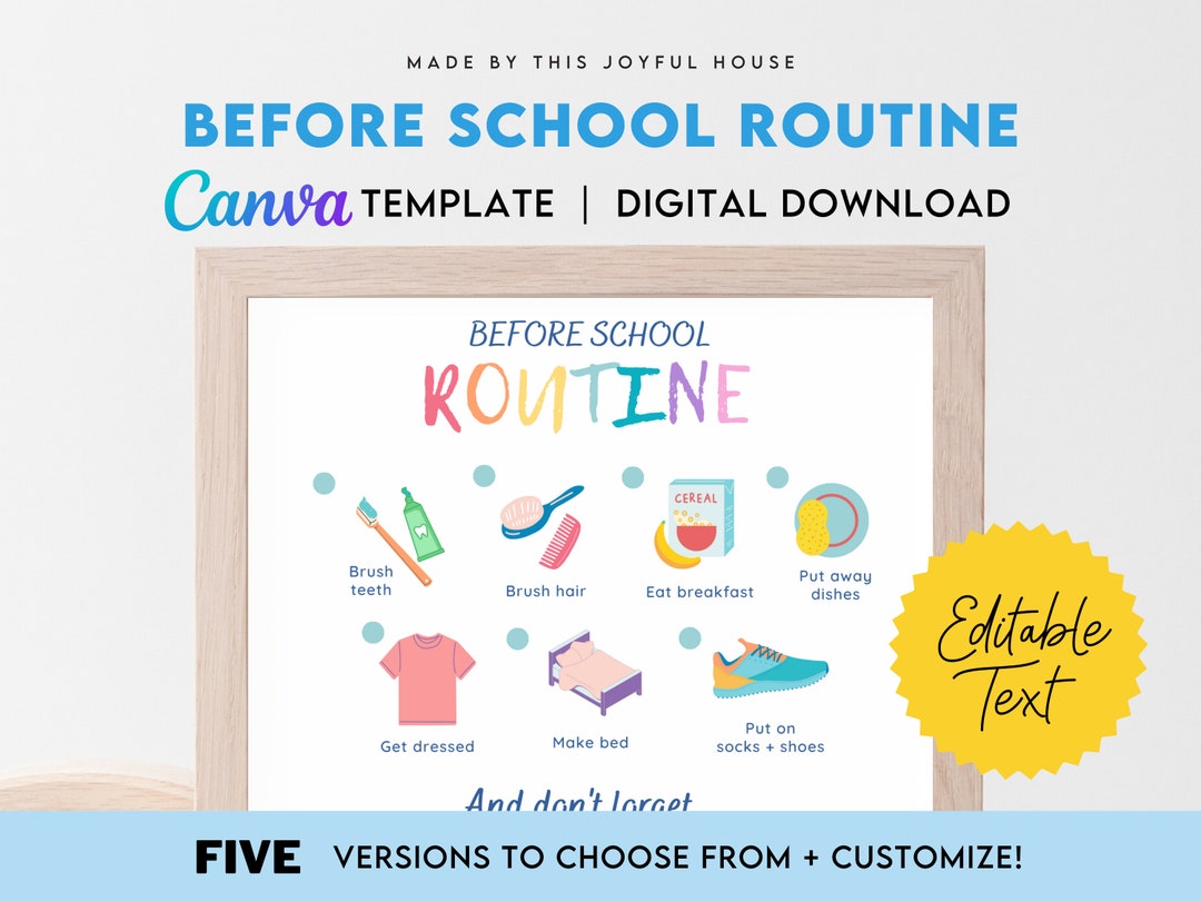 Before School Routine Canva Template | Editable Checklist | Digital ...