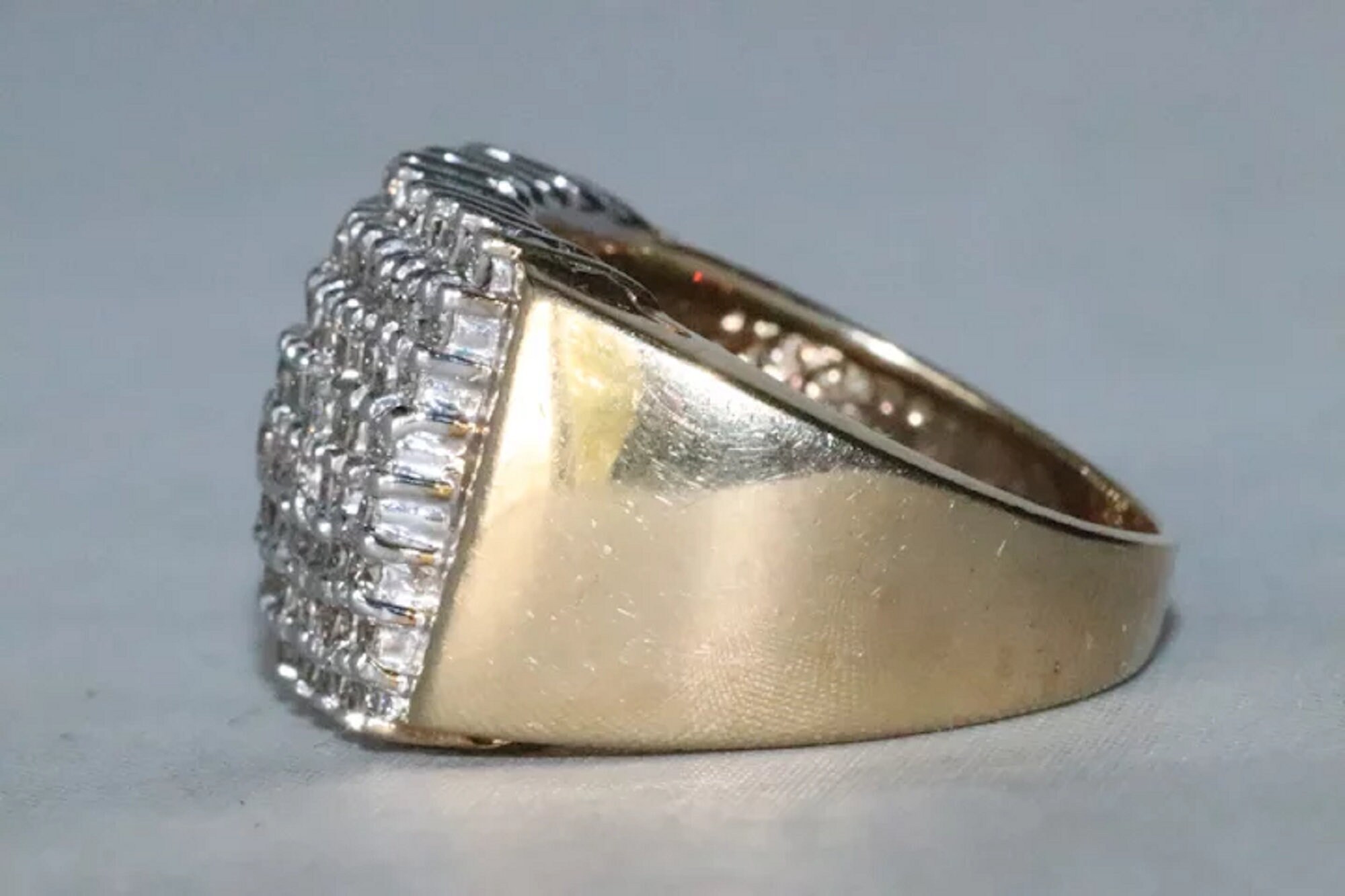 14K Yellow Gold Cluster Diamond Pyramid Ring - Etsy