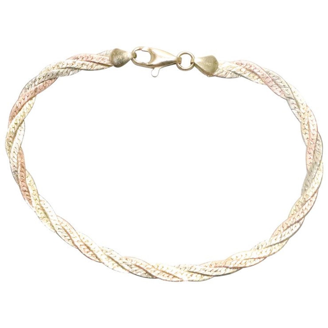 Vintage 14KT Tri Tone Braided Herringbone Chain Bracelet - Etsy