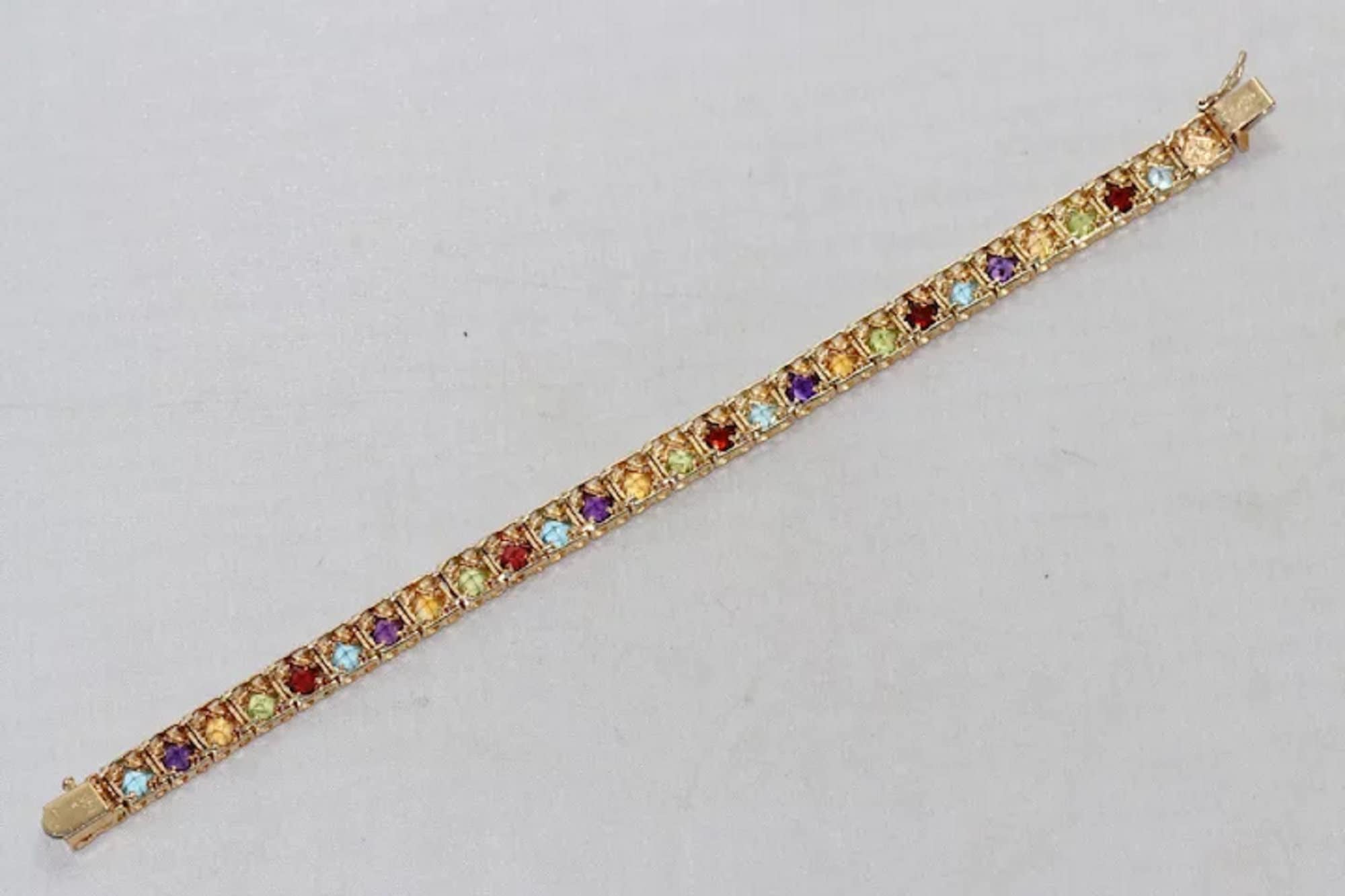 14 KT Gold Multi Gemstone Bracelet | Etsy 14 KT Gold Multi Gemstone Bracelet | Etsy
