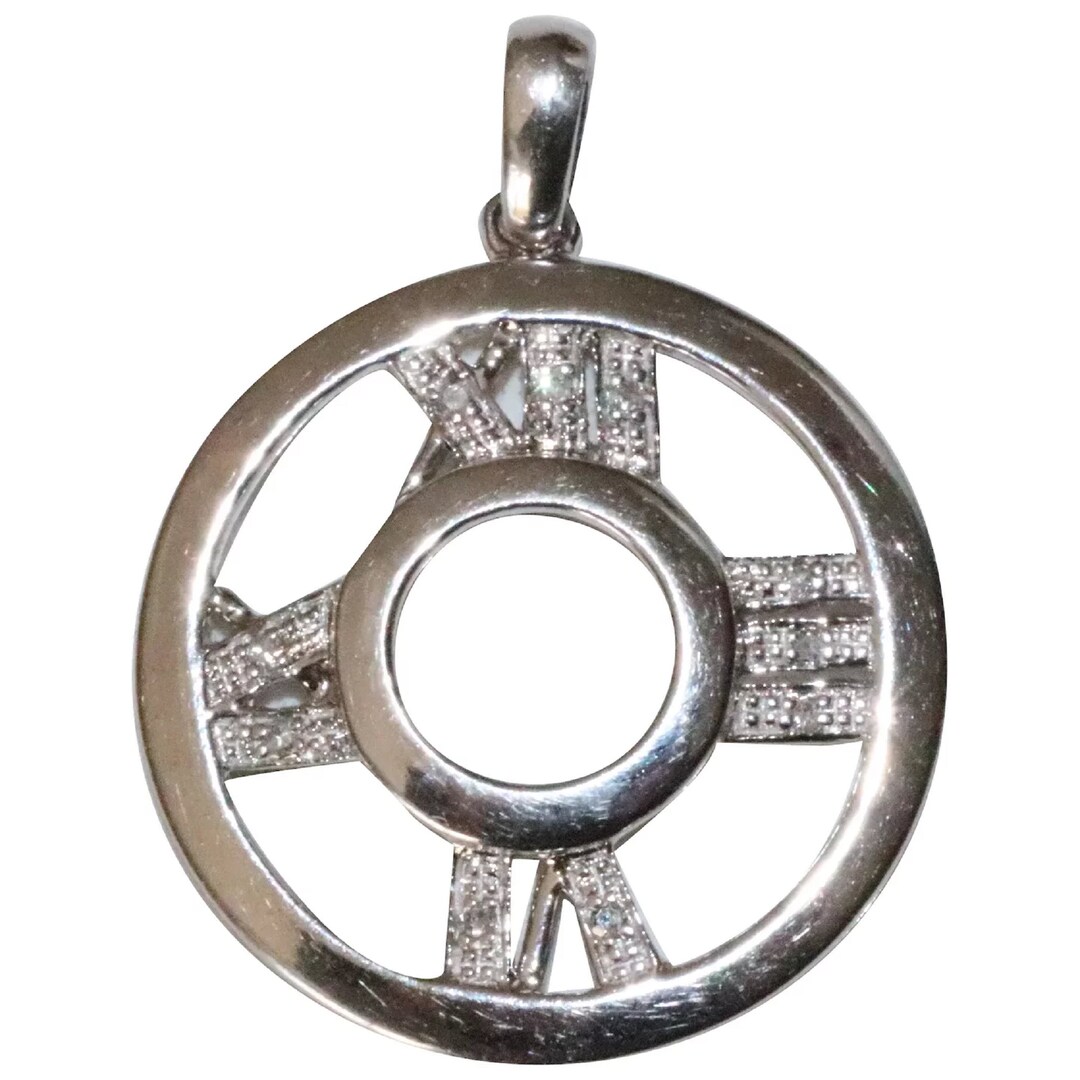 14K White Gold Diamond Watch Face Pendent - Etsy