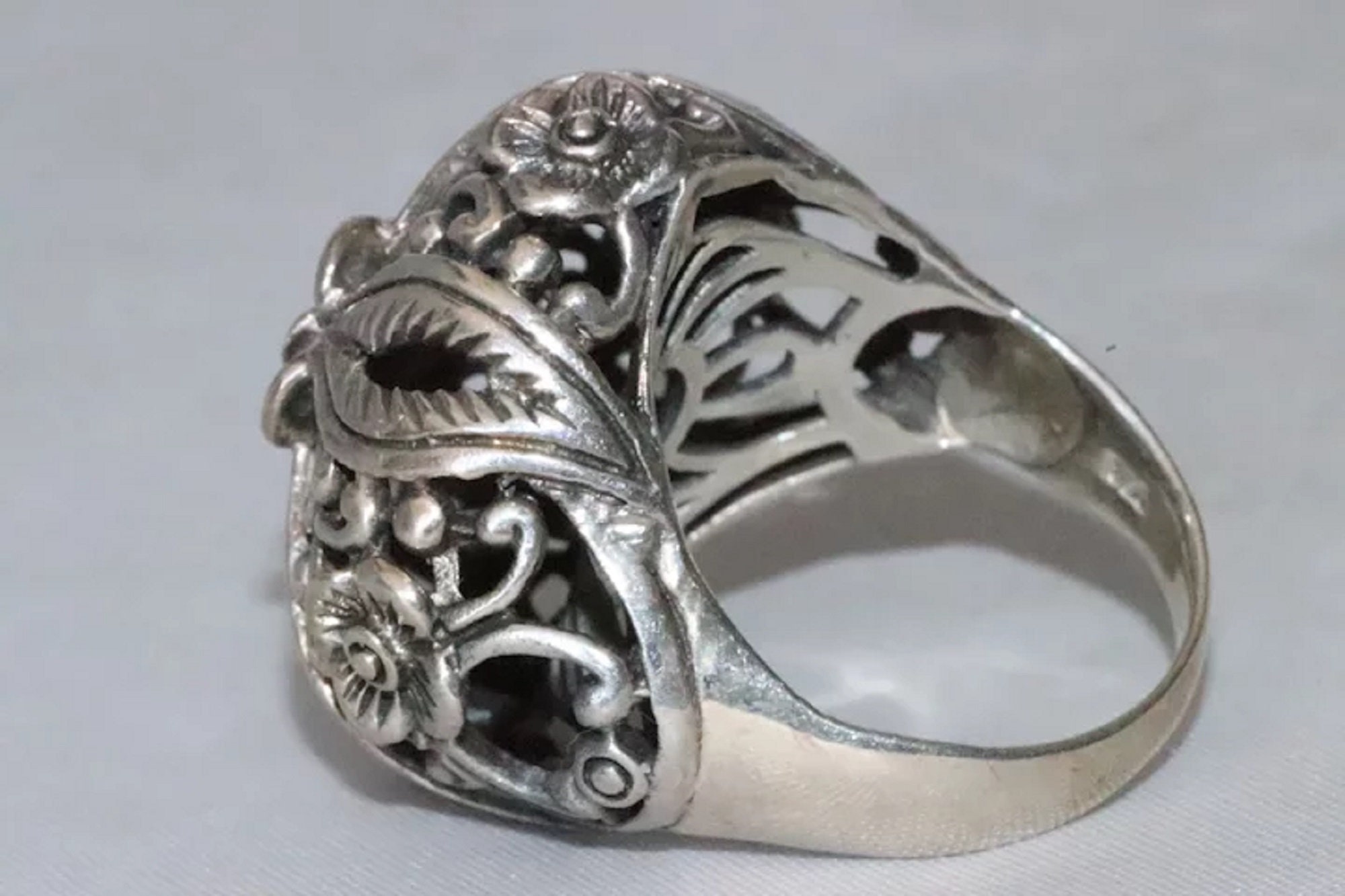 Sterling Silver Filigree Floral Leaf Ring - Etsy