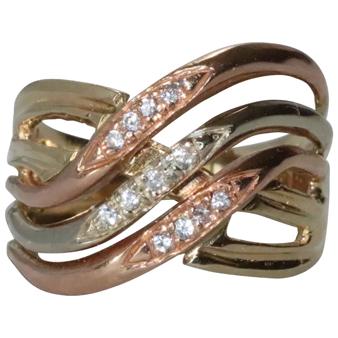 14K Tri Color Gold Cross Over Ring - Etsy