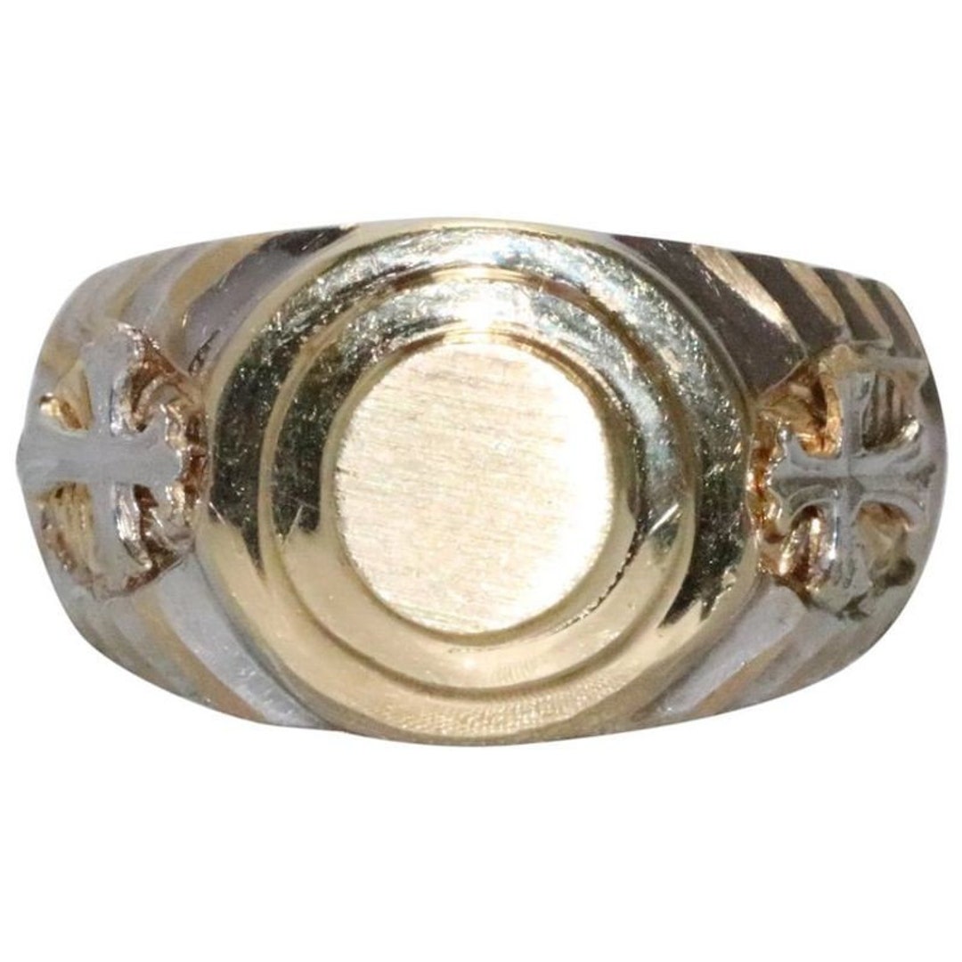 14 KT Two Tone Gold Signet Cross Ring - Etsy