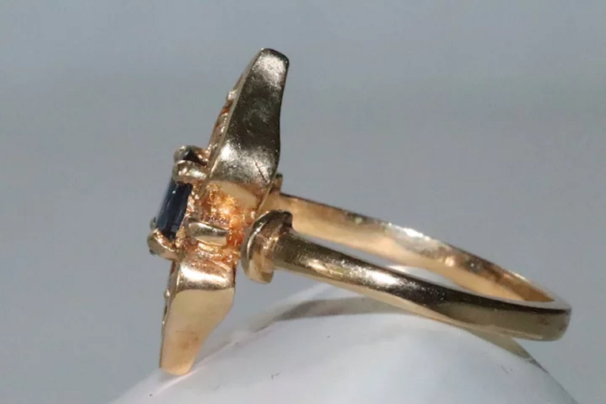 14K Yellow Gold Diamond Sapphire Double Spade Ring - Etsy Australia