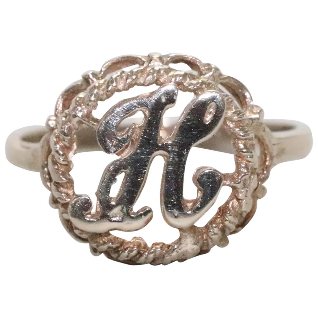 10K Yellow Gold Rope K Initial Ring - Etsy
