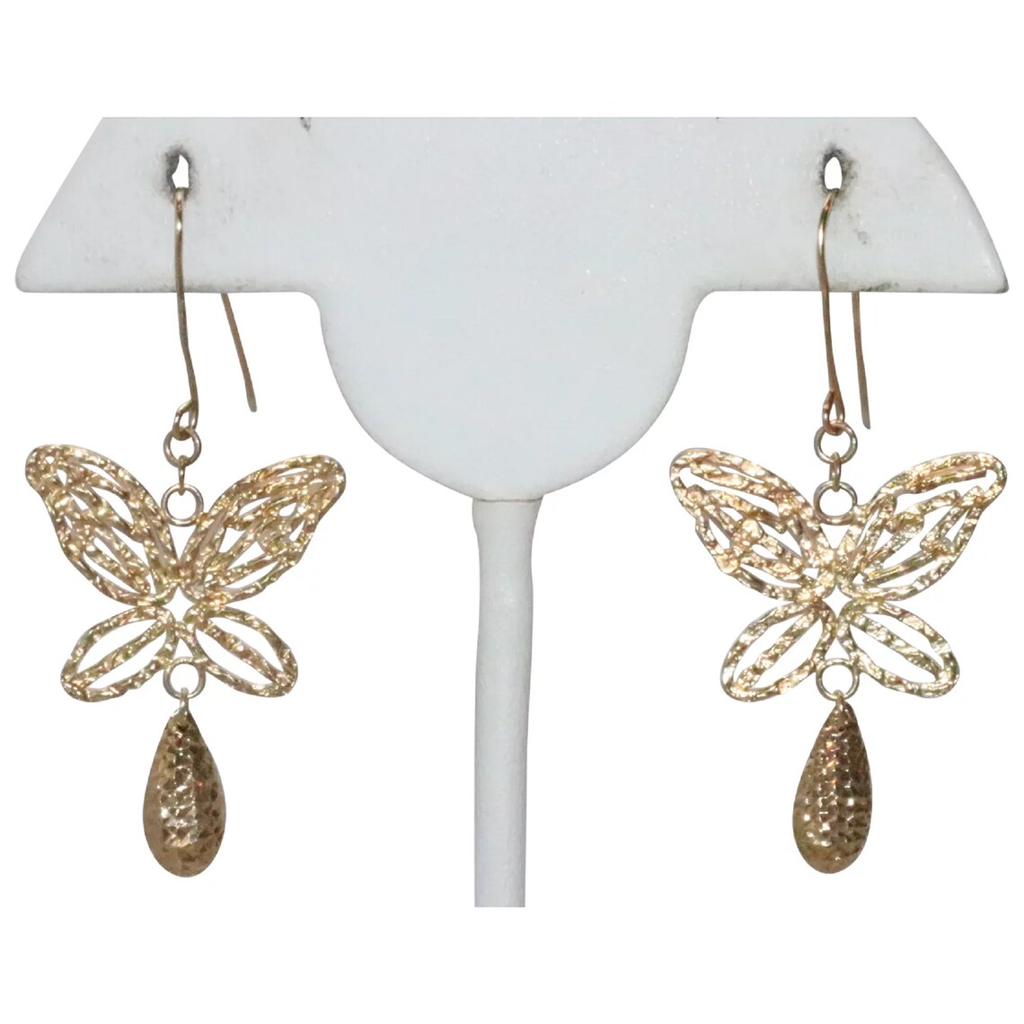 14K Yellow Gold Dangling Diamond Cut Butterfly Earrings - Etsy Singapore