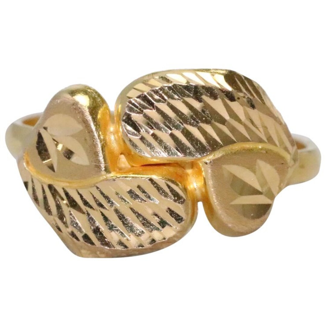 Vintage 21K Yellow Gold Diamond Cut Leaf Designed Ring - Etsy