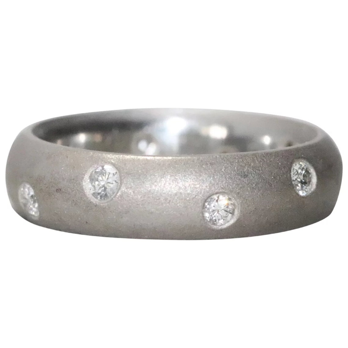 Platinum Burnish Set Diamond Band - Etsy UK