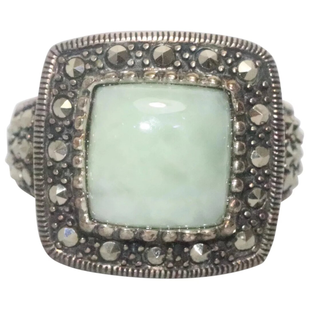 Sterling Silver Jade and Marcasite Stone Ring - Etsy Israel