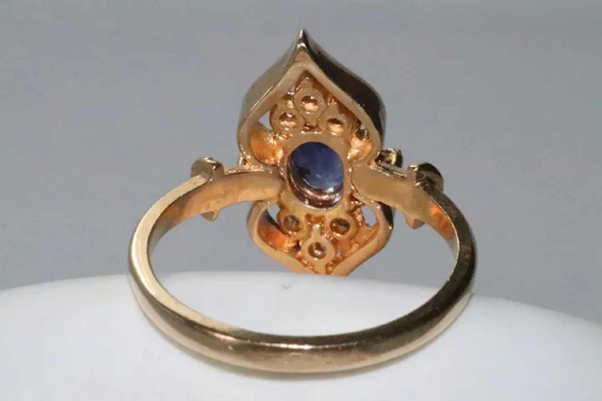 14K Yellow Gold Diamond Sapphire Double Spade Ring - Etsy Australia