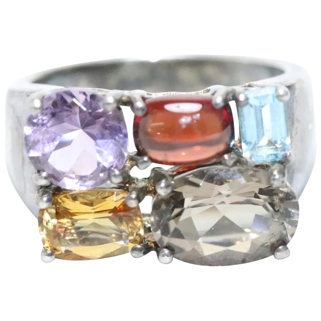 Vintage Sterling Silver Multi-gemstone Ring - Etsy