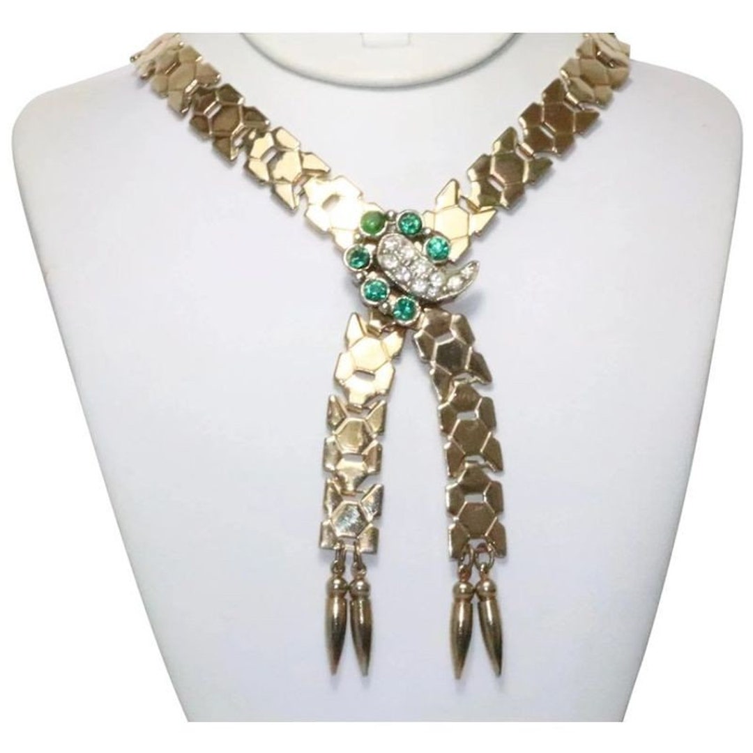 Vintage Costume Gold Tone Rhinestone Italian Horn Necklace - Etsy
