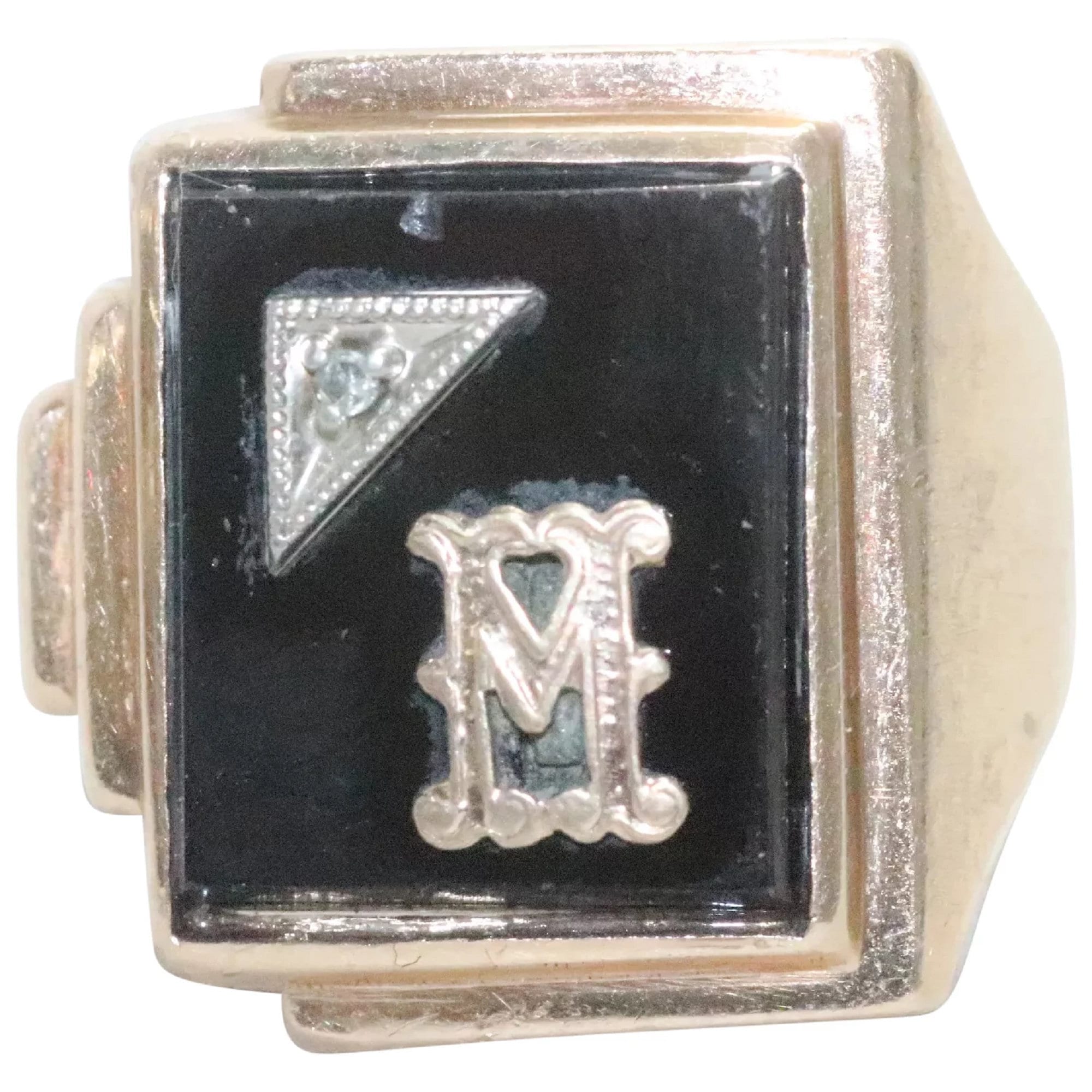 Vintage 10K Gold Diamond Onyx Initial M Ring - Etsy