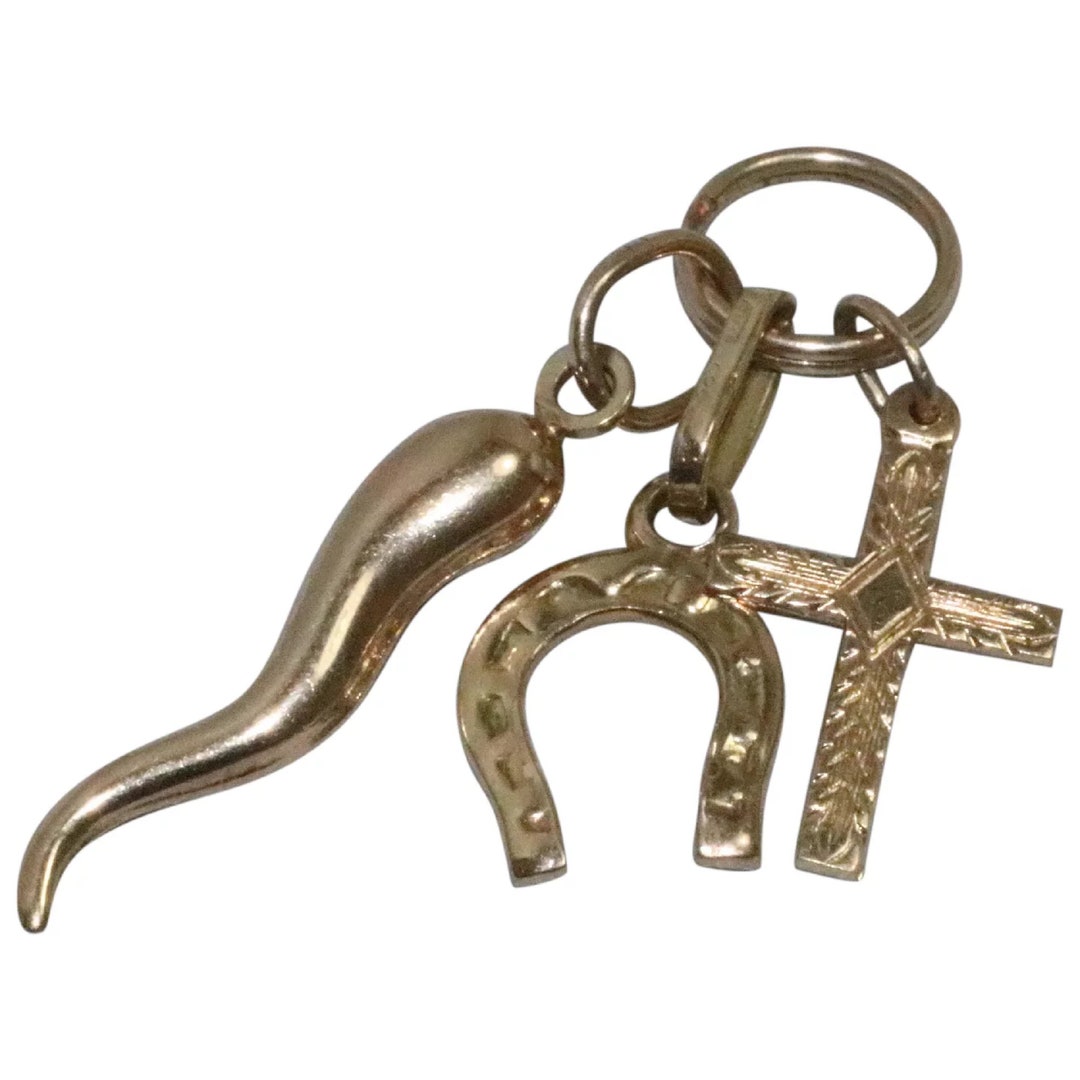 14KT Yellow Gold Italian Horn Cross Horseshoe Charm Pendant - Etsy
