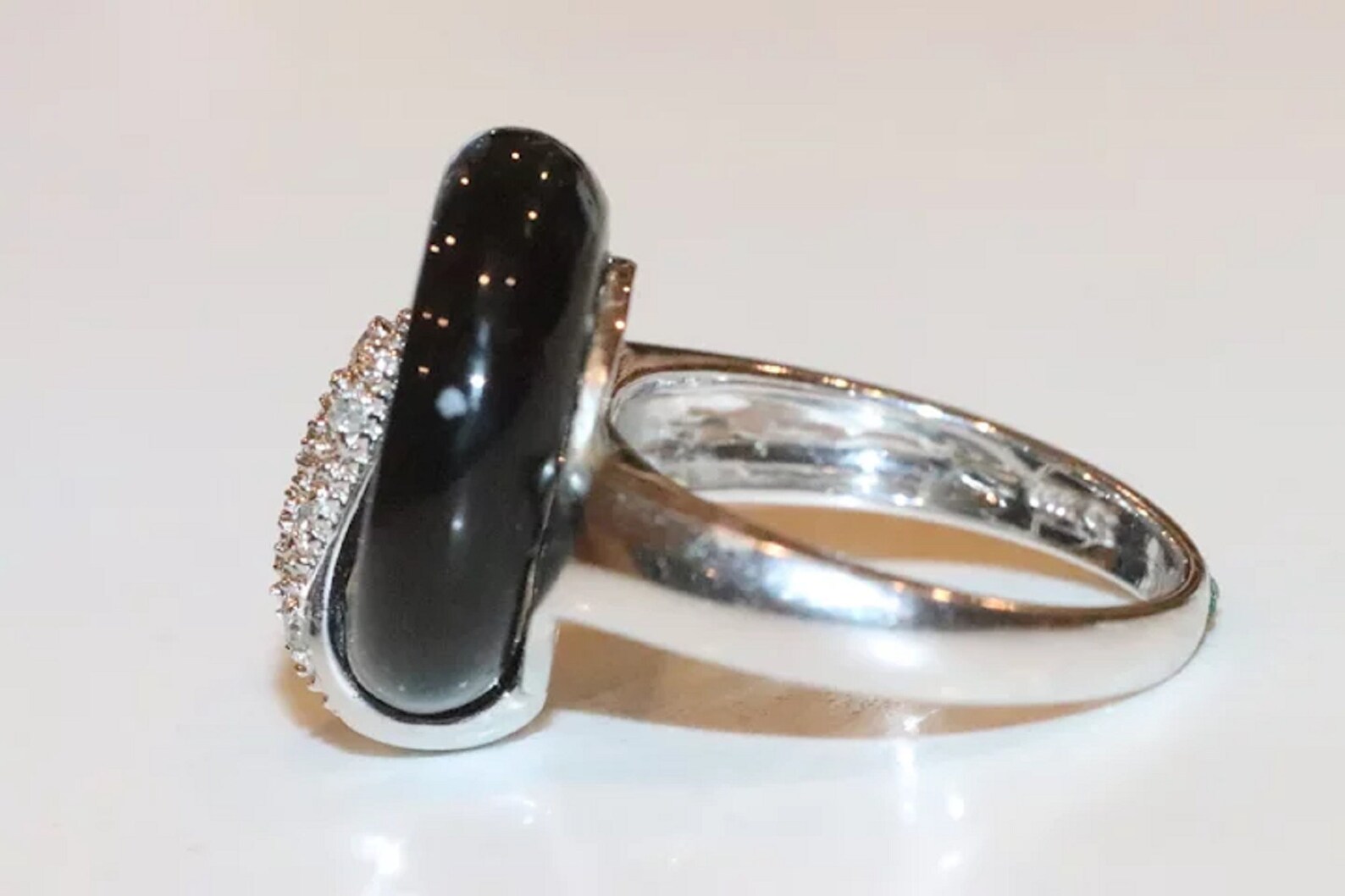 Bague Onyx en or blanc 14K Pave Diamond - Etsy France