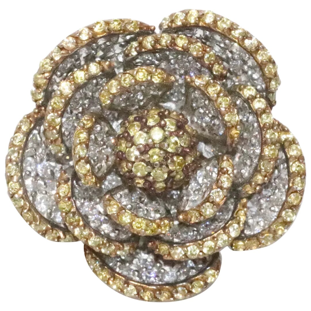 Vintage Sterling Silver Pave Citrine and Cubic Zirconia Stone Floral ...