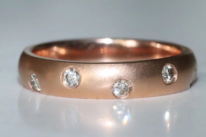14K Rose Gold Burnish Set Diamond Band - Etsy