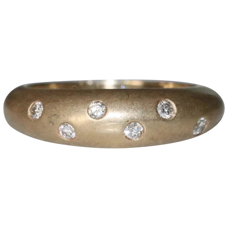 14K Yellow Gold Brushed Finish Burnish Set Diamond Band - Etsy