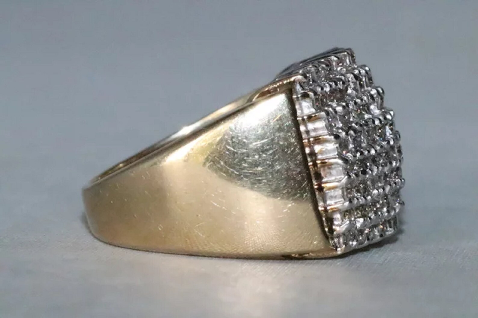 14K Yellow Gold Cluster Diamond Pyramid Ring - Etsy Israel