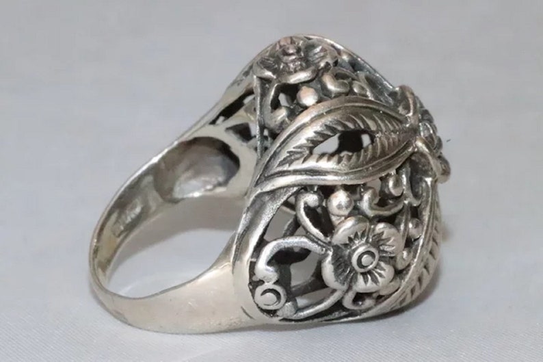 Sterling Silver Filigree Floral Leaf Ring - Etsy