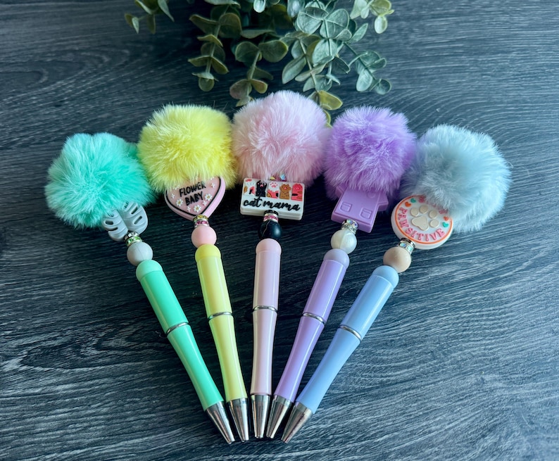 Cute Fluffy Pom Pom Pen Set, Aesthetic Kawaii Pens for School, Office ...