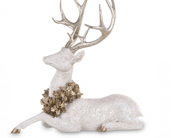 Large White Deer With Silver Antlers, A Large Reclining White and Silver Colored Deer ...