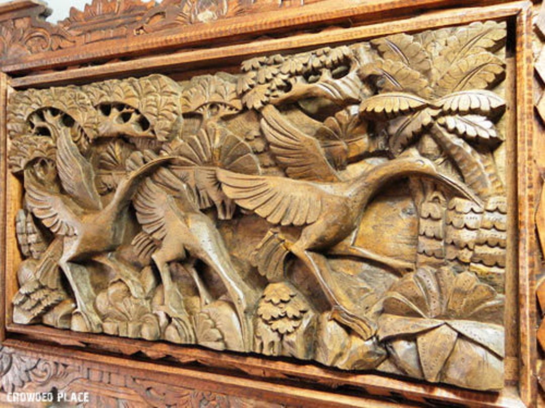 Hand Carved Suar Wood Bird Relief: Framed Wall Sculpture (27"x19") - Etsy