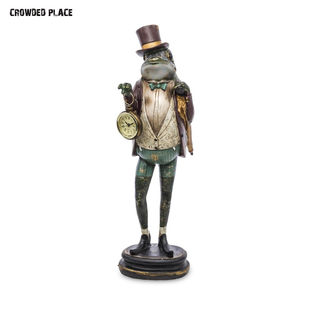 Frog Figurine With Clock 18", Green Frog Sculpture With Quartz ...