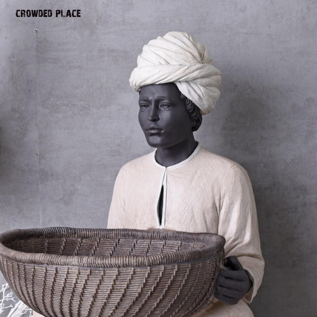 Black Man With Basket, Colonial Statues, Black Man Figurine, Decorative ...