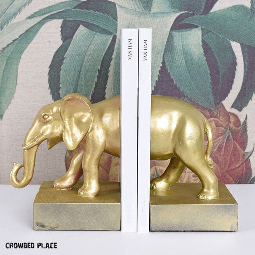 Gold Elephant Bookends, Modern Bookends, Elephant Figure Bookend, Book ...