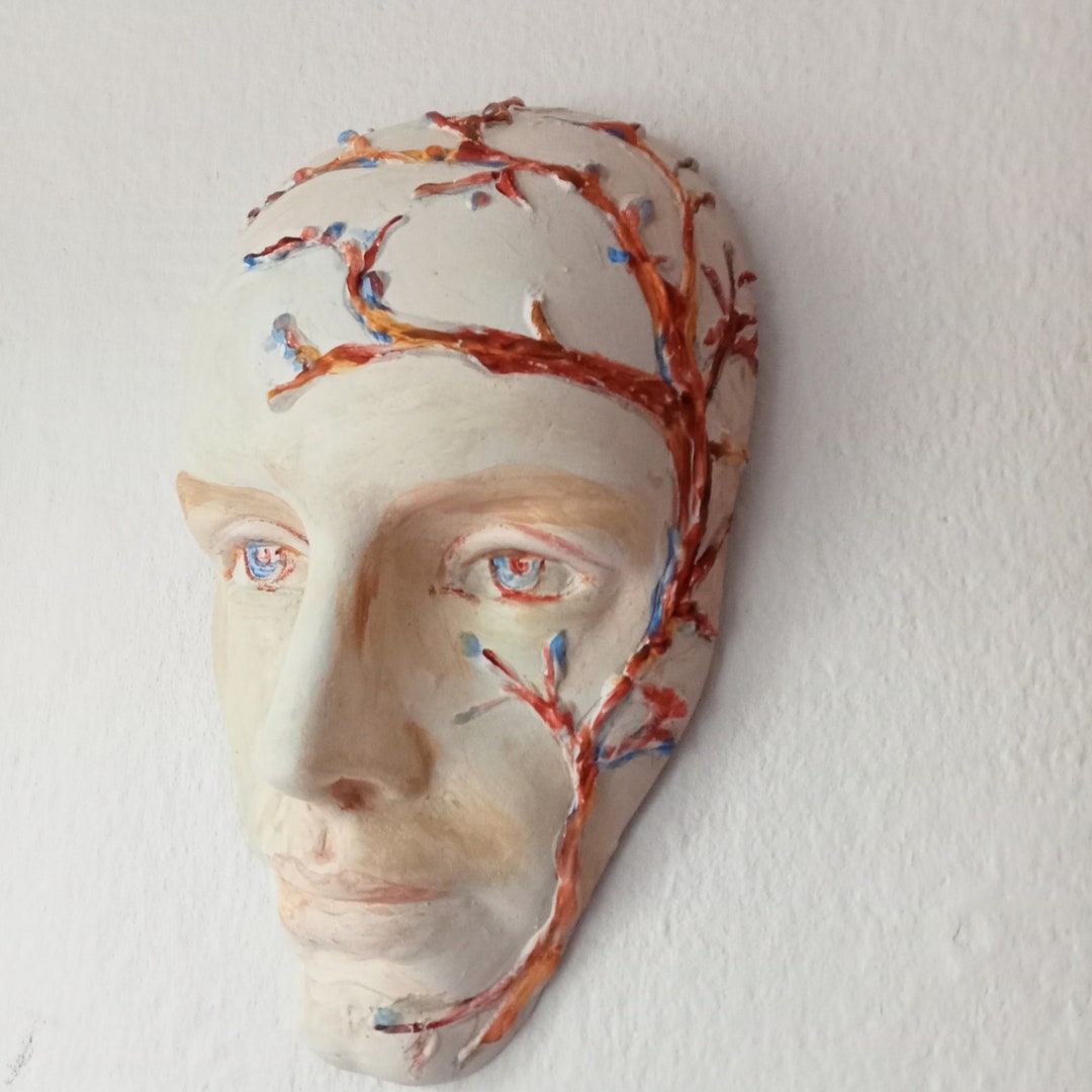 Plaster Mask for the Wall 9.25", Men Face Wall Art, Face Mask Wall ...